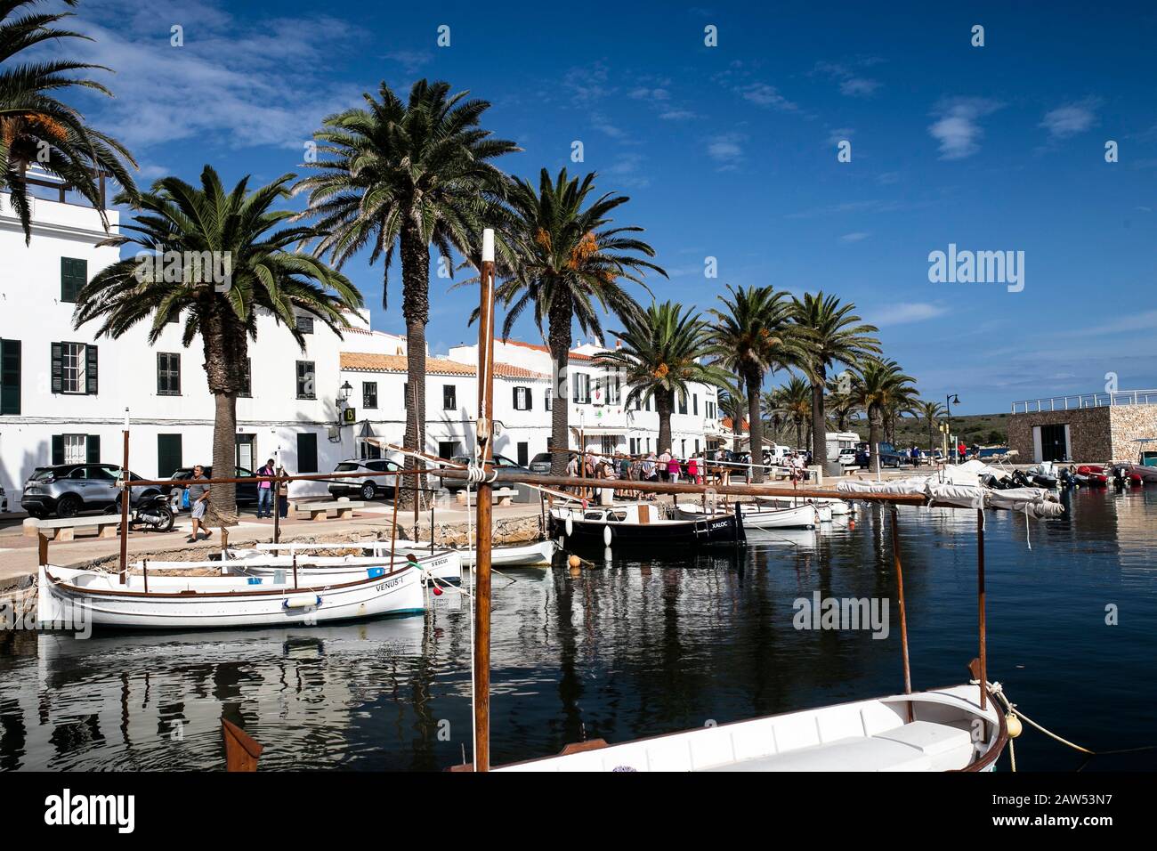 Boats in the harbour in Fornells, Menorca Stock Photo - Alamy