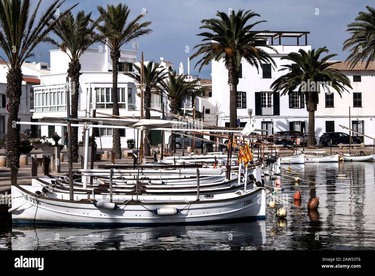 Boats in the harbour in Fornells, Menorca Stock Photo - Alamy