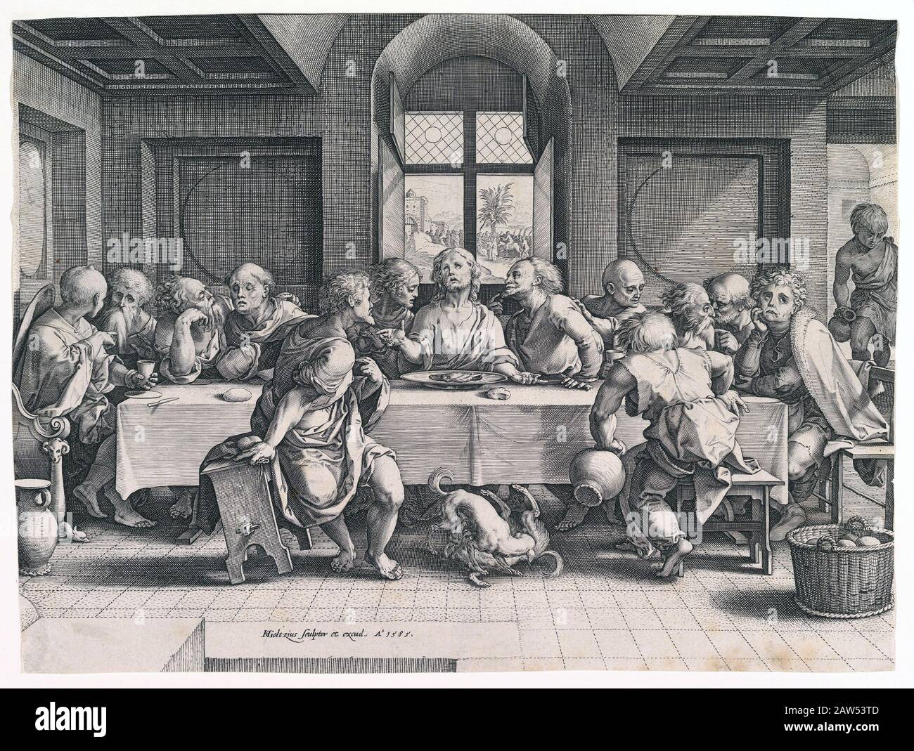 1585 , HOLLAND : The Last Supper of Jesus Christ , engraving by the ...