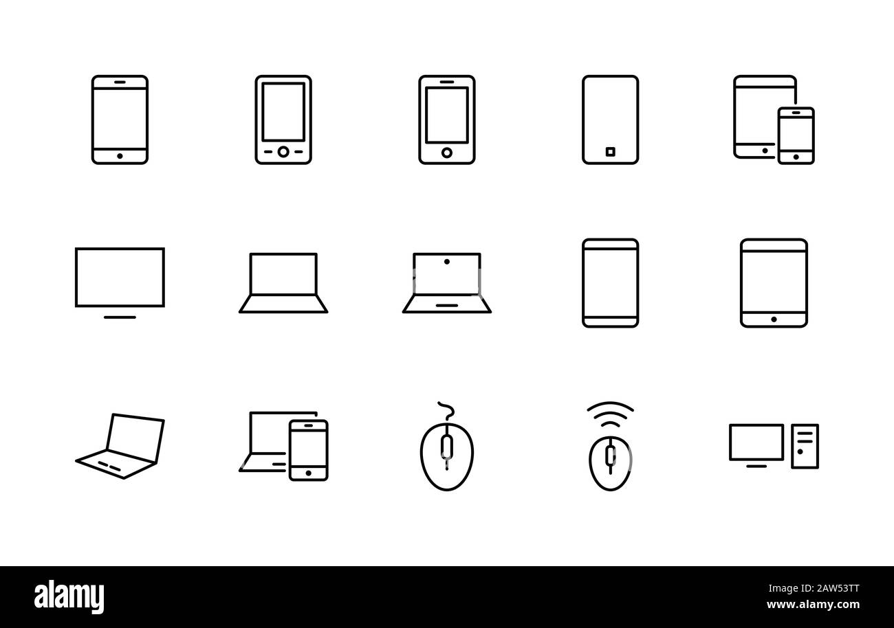 Set of smart devices and gadgets, computer equipment and electronics ...