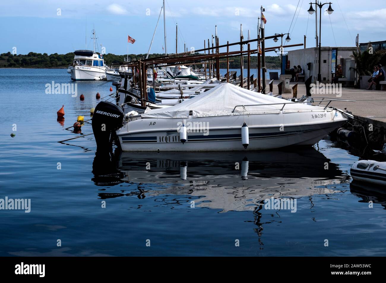 Boats in the harbour in Fornells, Menorca Stock Photo - Alamy