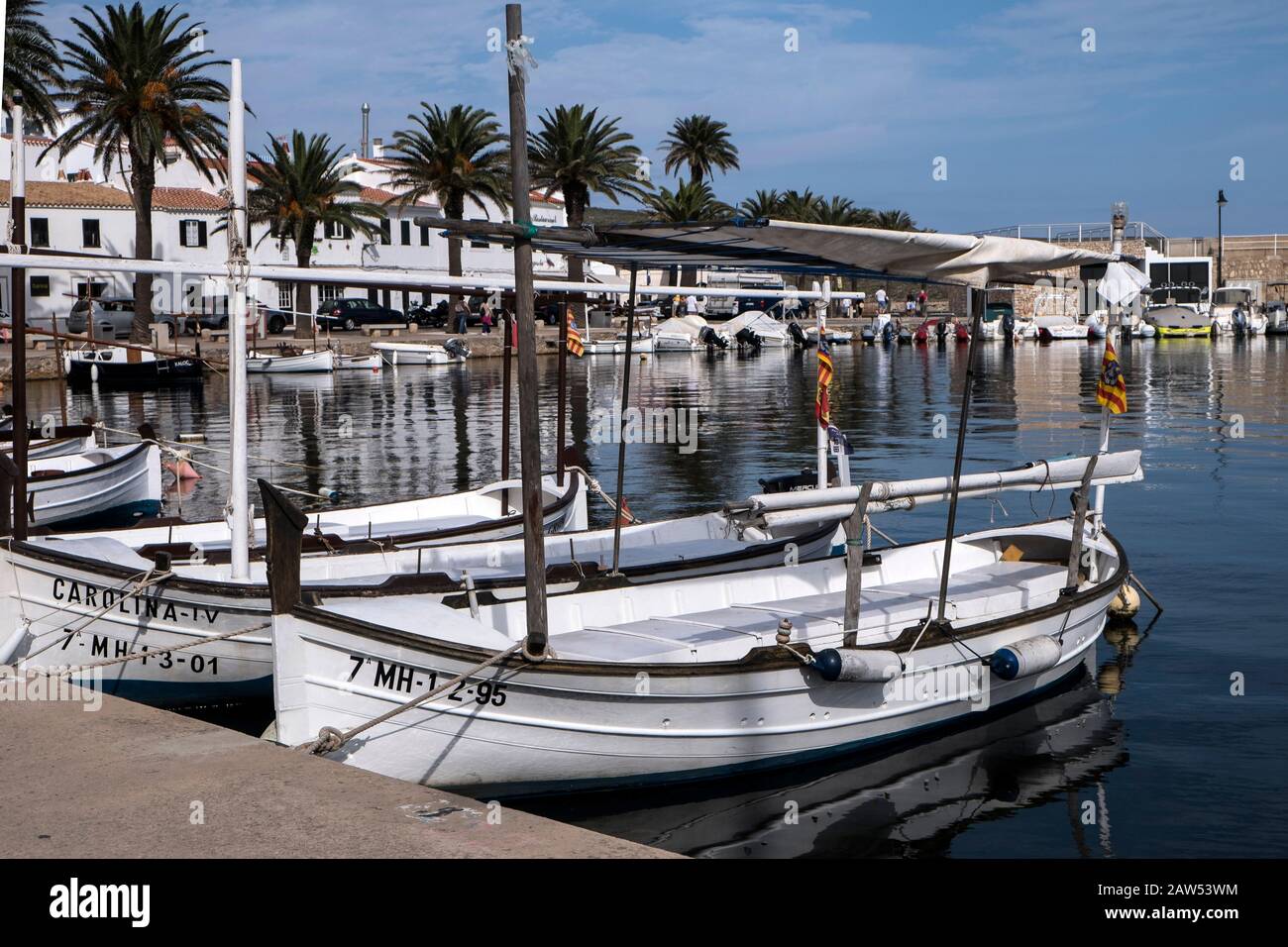 Boats in the harbour in Fornells, Menorca Stock Photo - Alamy