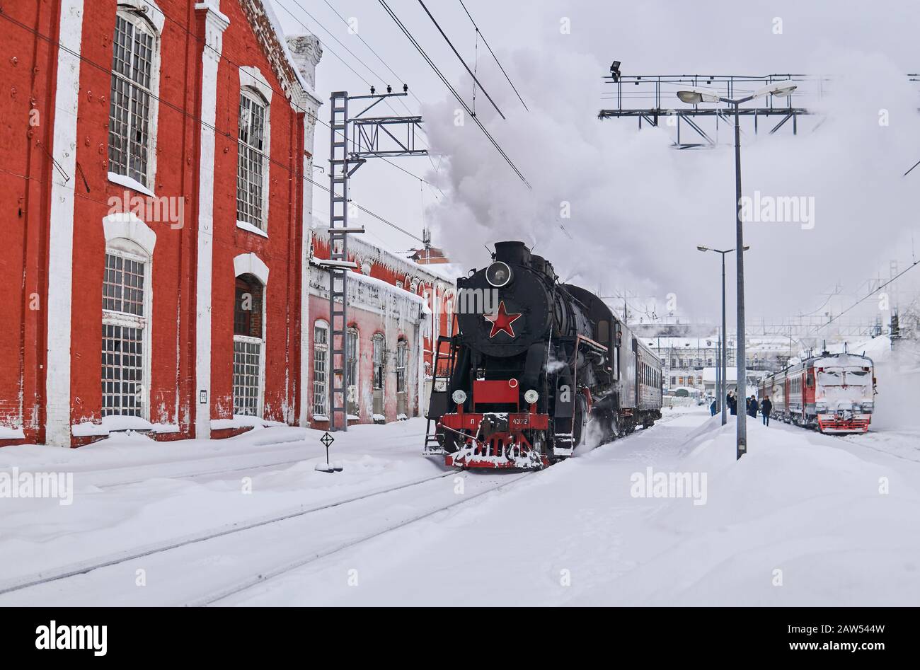 Perm, Russia - February 01, 2020: vintage steam locomotive passing ...
