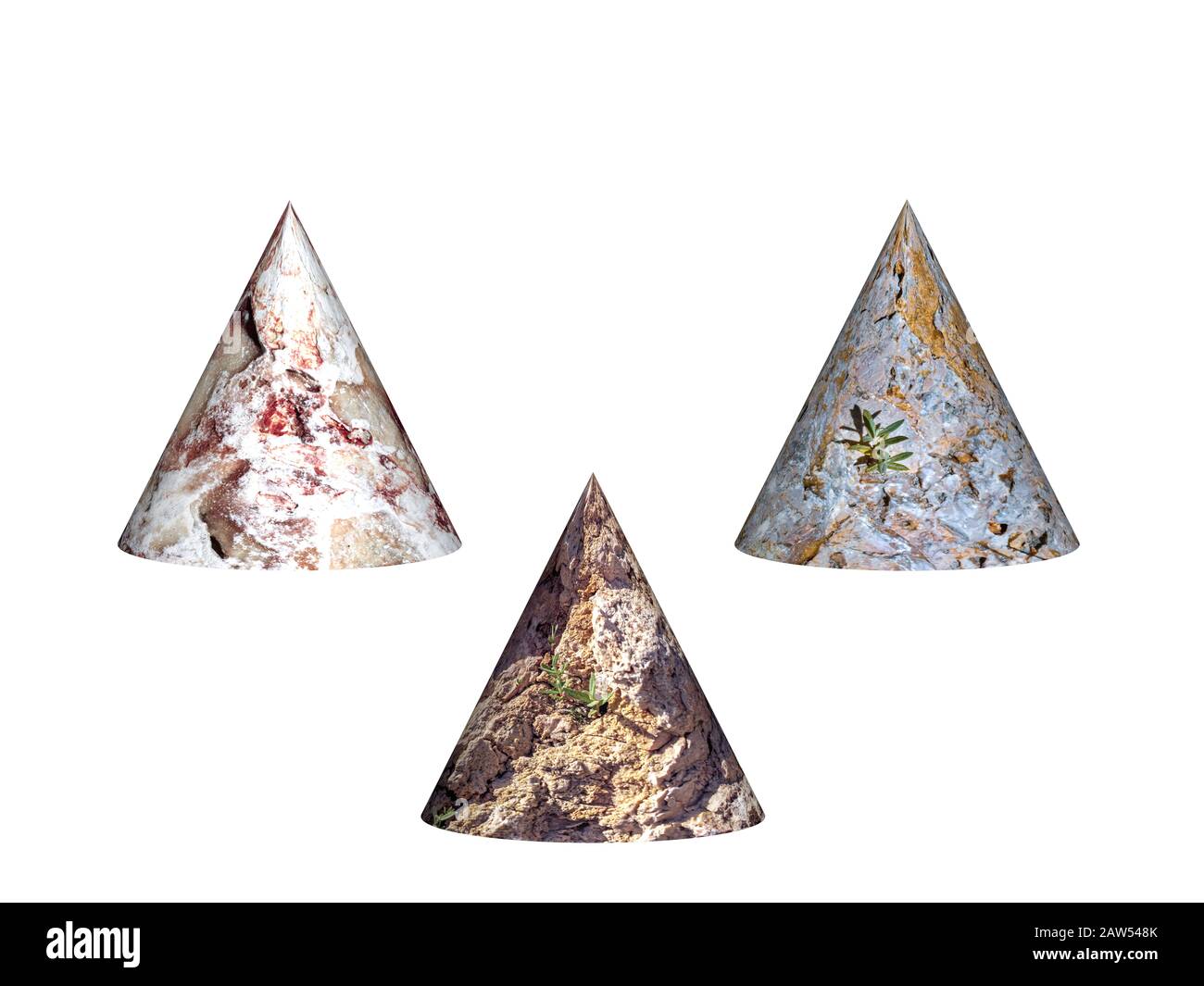 three dimensional cone of stone,rendering 3d on white background Stock ...