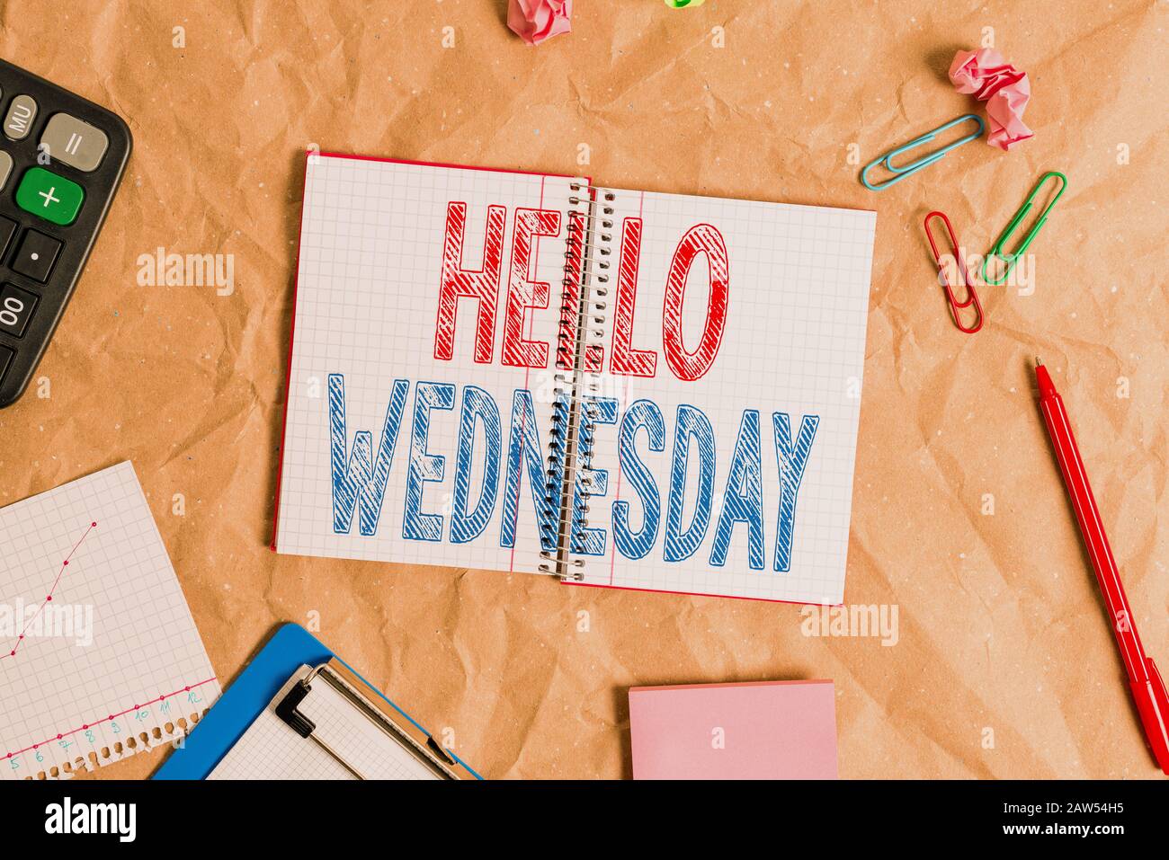 Handwriting text Hello Wednesday. Conceptual photo Hump day Middle of ...