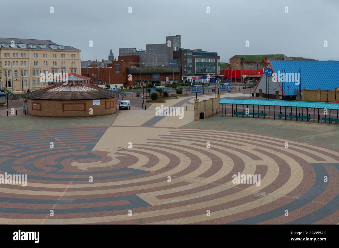 Rhyl, UK: Jan 07, 2020: A general view across the Events Arena towards ...