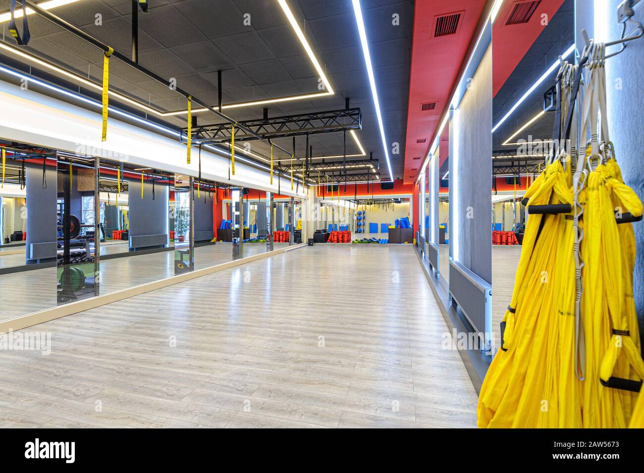 interior of modern gym with sports equipment Stock Photo - Alamy