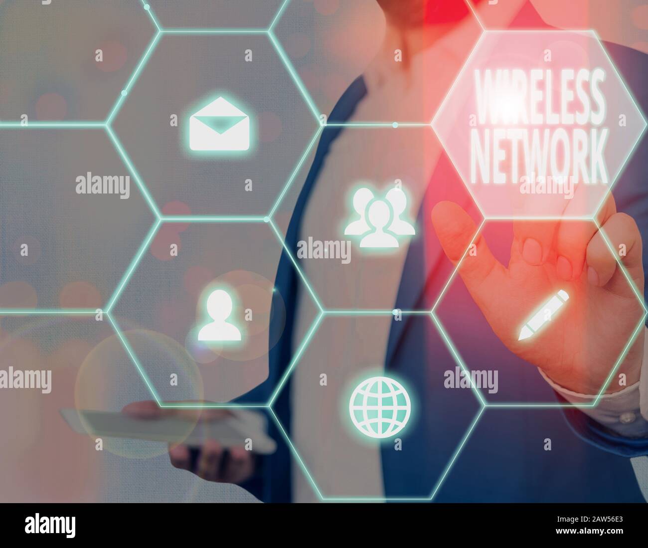 Writing note showing Wireless Network. Business concept for computer ...