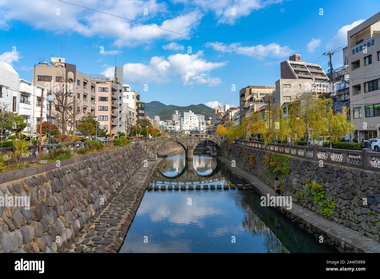 Megane Bridge (Spectacles Bridge) in sunny day with beautiful blue sky ...