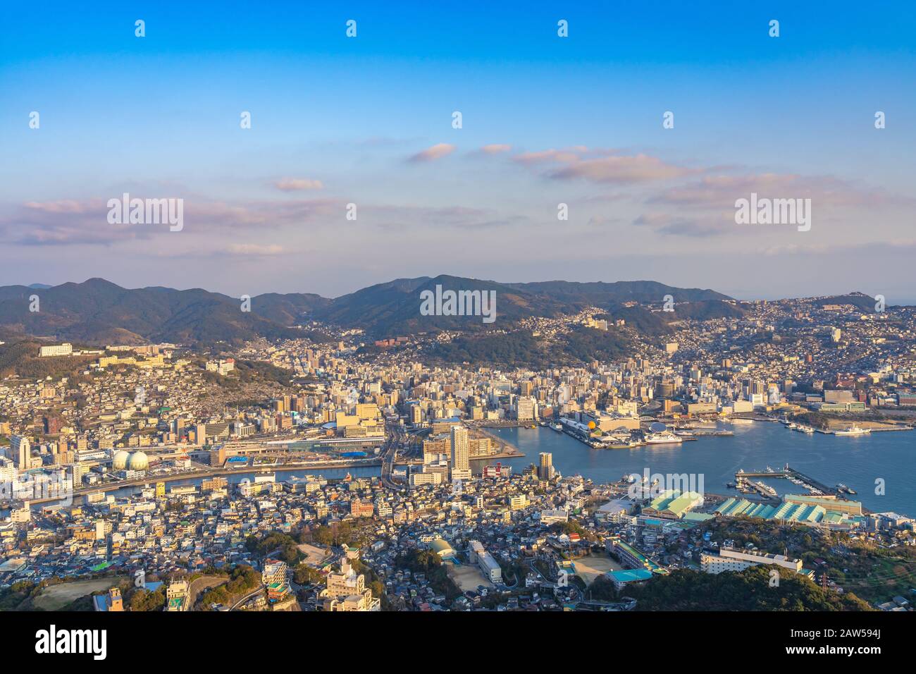 Nagasaki cityscape panorama view from Mt Inasa observation platform ...