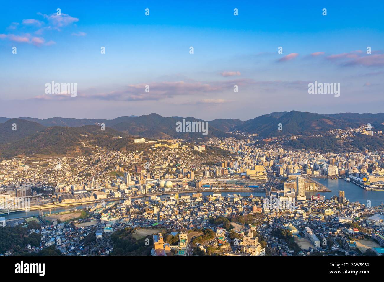 Nagasaki cityscape panorama view from Mt Inasa observation platform ...