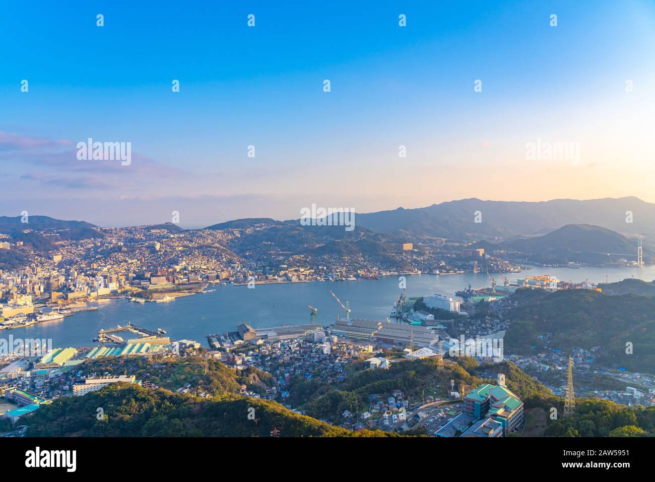 Nagasaki cityscape panorama view from Mt Inasa observation platform ...