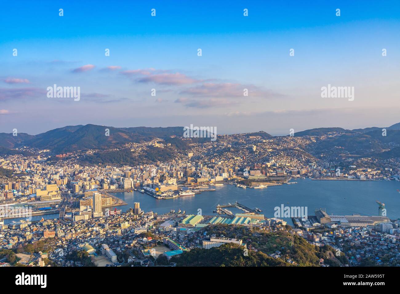 Nagasaki cityscape panorama view from Mt Inasa observation platform ...