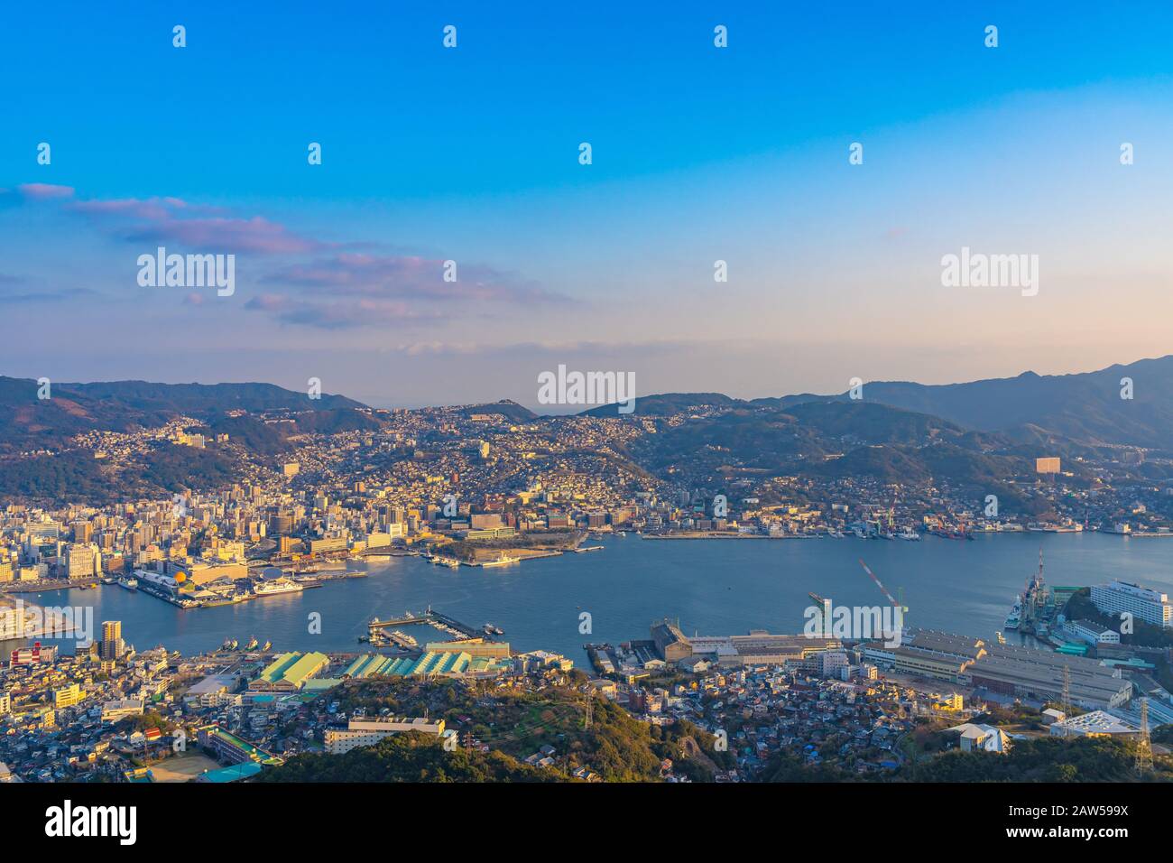 Nagasaki cityscape panorama view from Mt Inasa observation platform ...