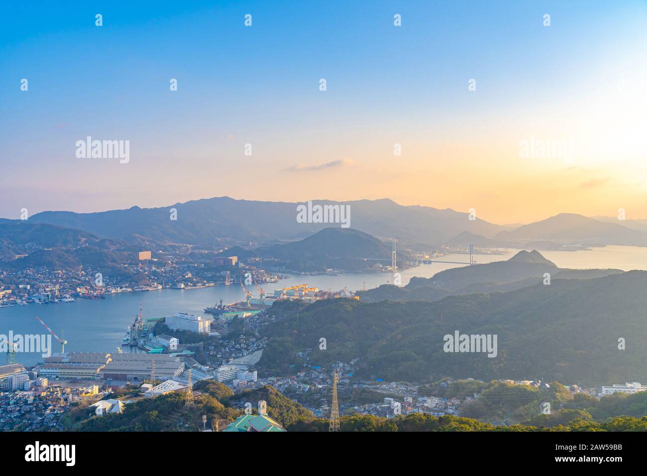 Nagasaki cityscape panorama view from Mt Inasa observation platform ...