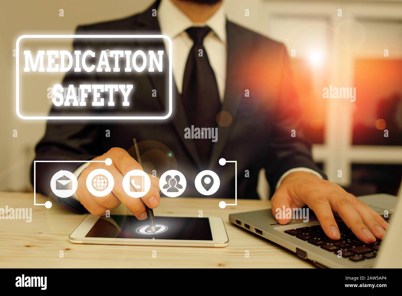 Writing note showing Medication Safety. Business concept for freedom ...