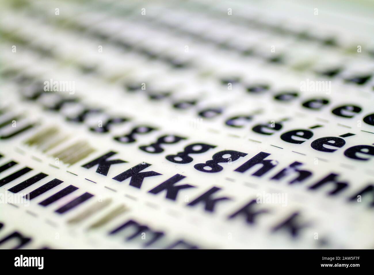 Close up shot of a Dry Transfer Lettering Sheet. Graphic, type design ...