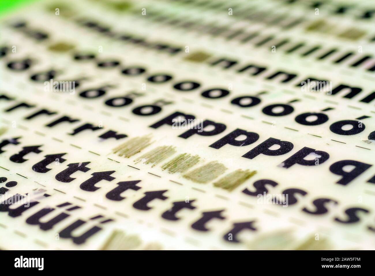 Close up shot of a Dry Transfer Lettering Sheet. Graphic, type design ...