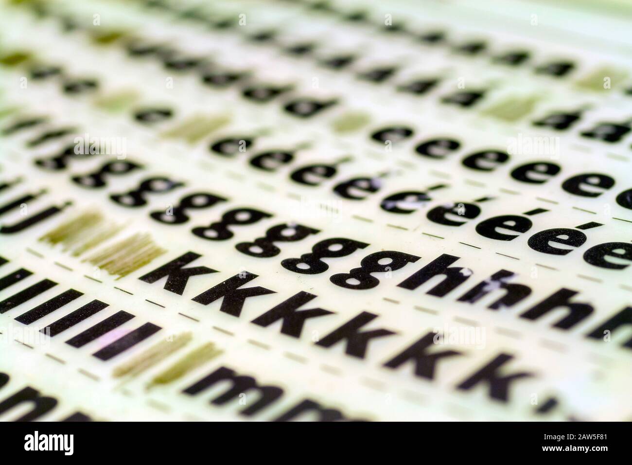 Close up shot of a Dry Transfer Lettering Sheet. Graphic, type design ...