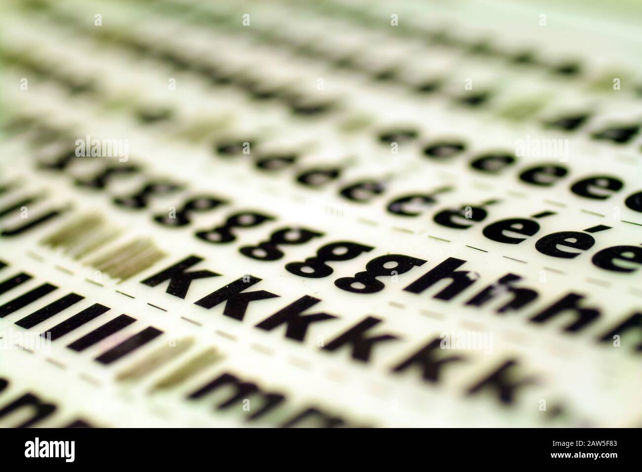 Close up shot of a Dry Transfer Lettering Sheet. Graphic, type design ...