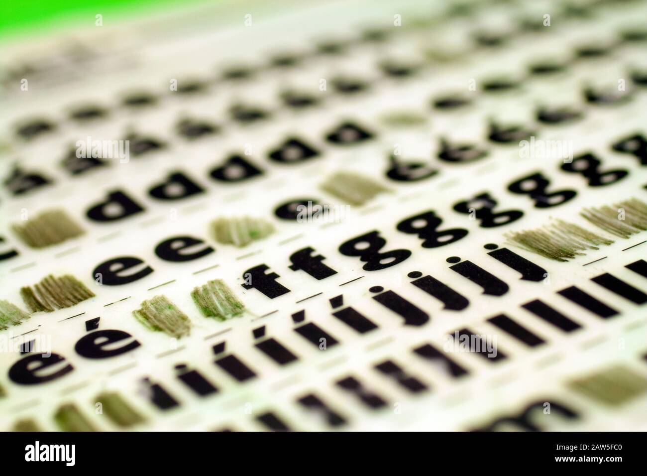 Close up shot of a Dry Transfer Lettering Sheet. Graphic, type design ...