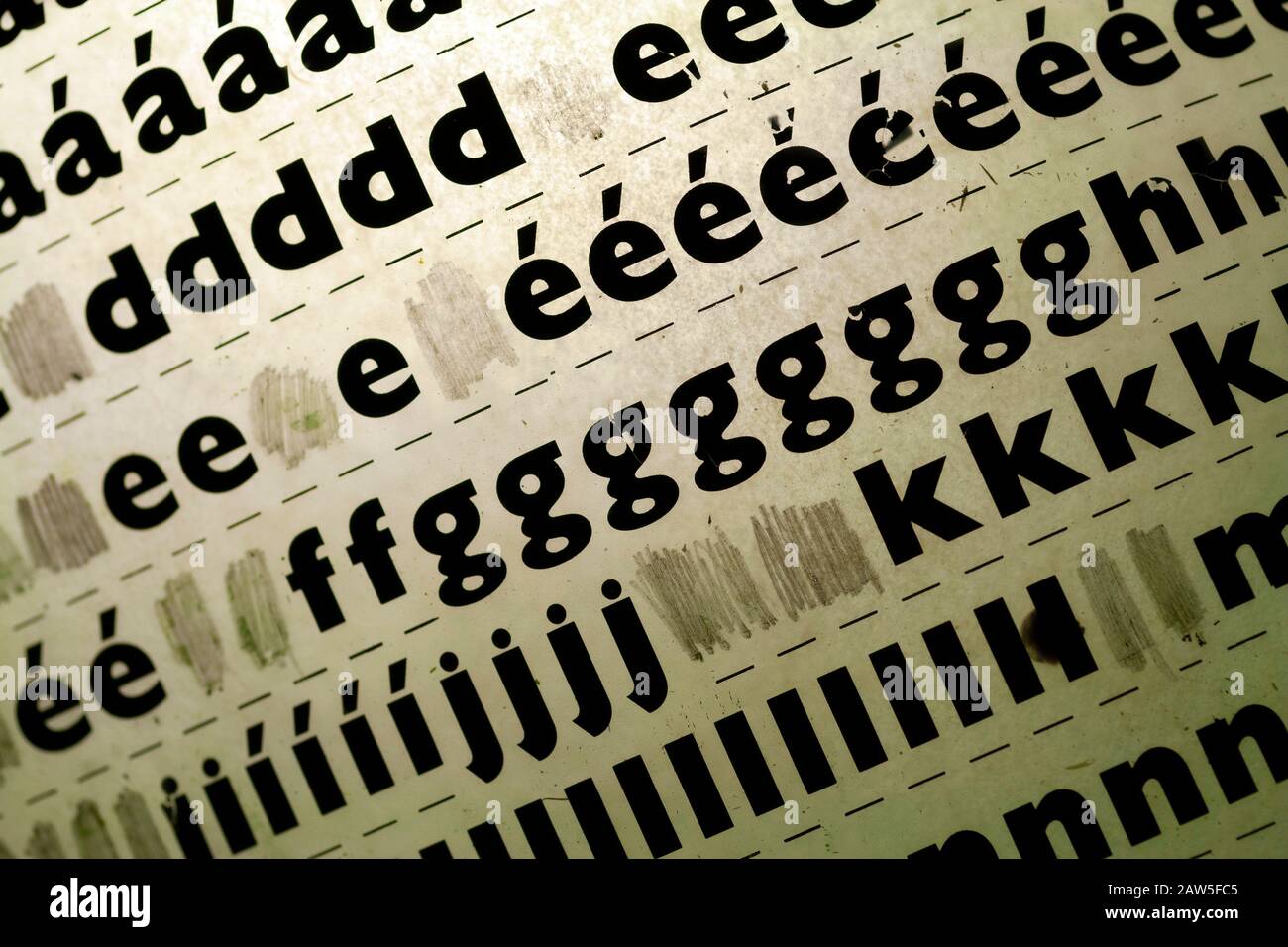 Close up shot of a Dry Transfer Lettering Sheet. Graphic, type design ...