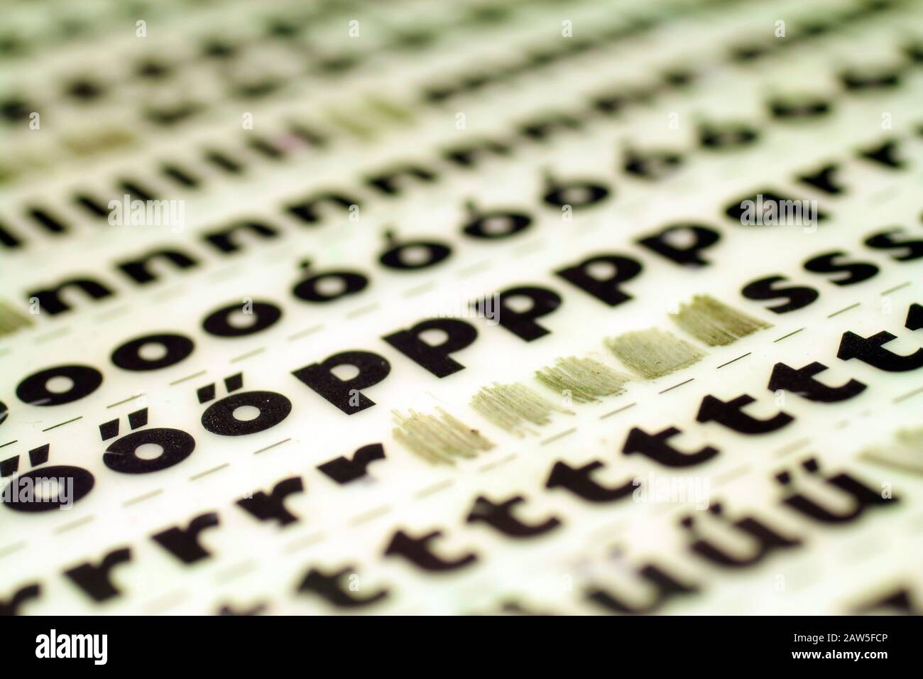Close up shot of a Dry Transfer Lettering Sheet. Graphic, type design ...