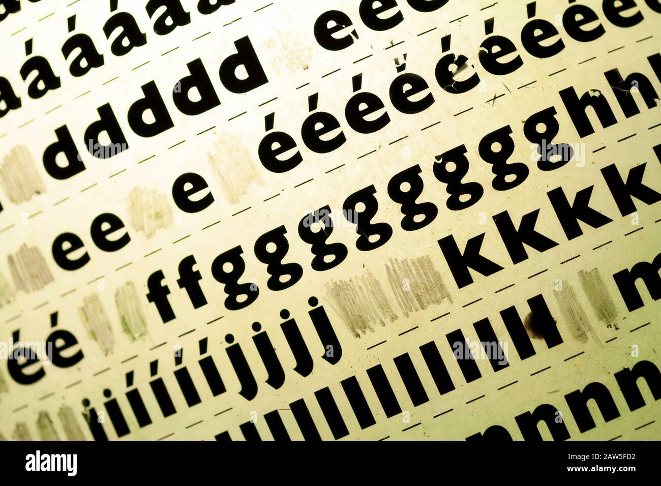 Close up shot of a Dry Transfer Lettering Sheet. Graphic, type design ...