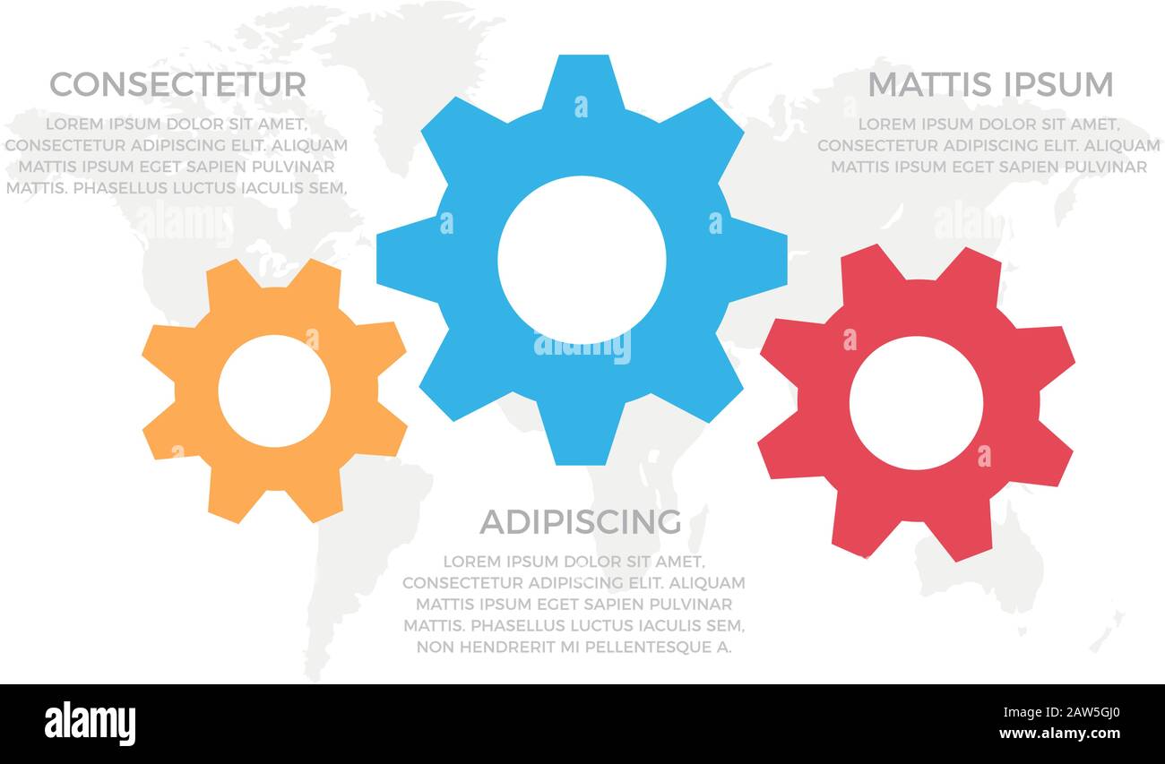Set of orange, blue and red elements for infographic with world map ...