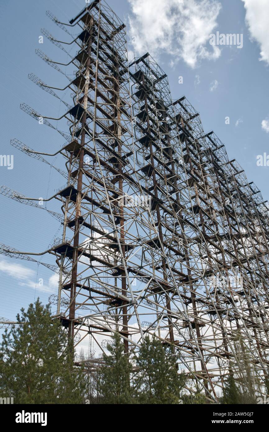 Large antenna field. Soviet radar system Duga at Chernobyl nuclear ...