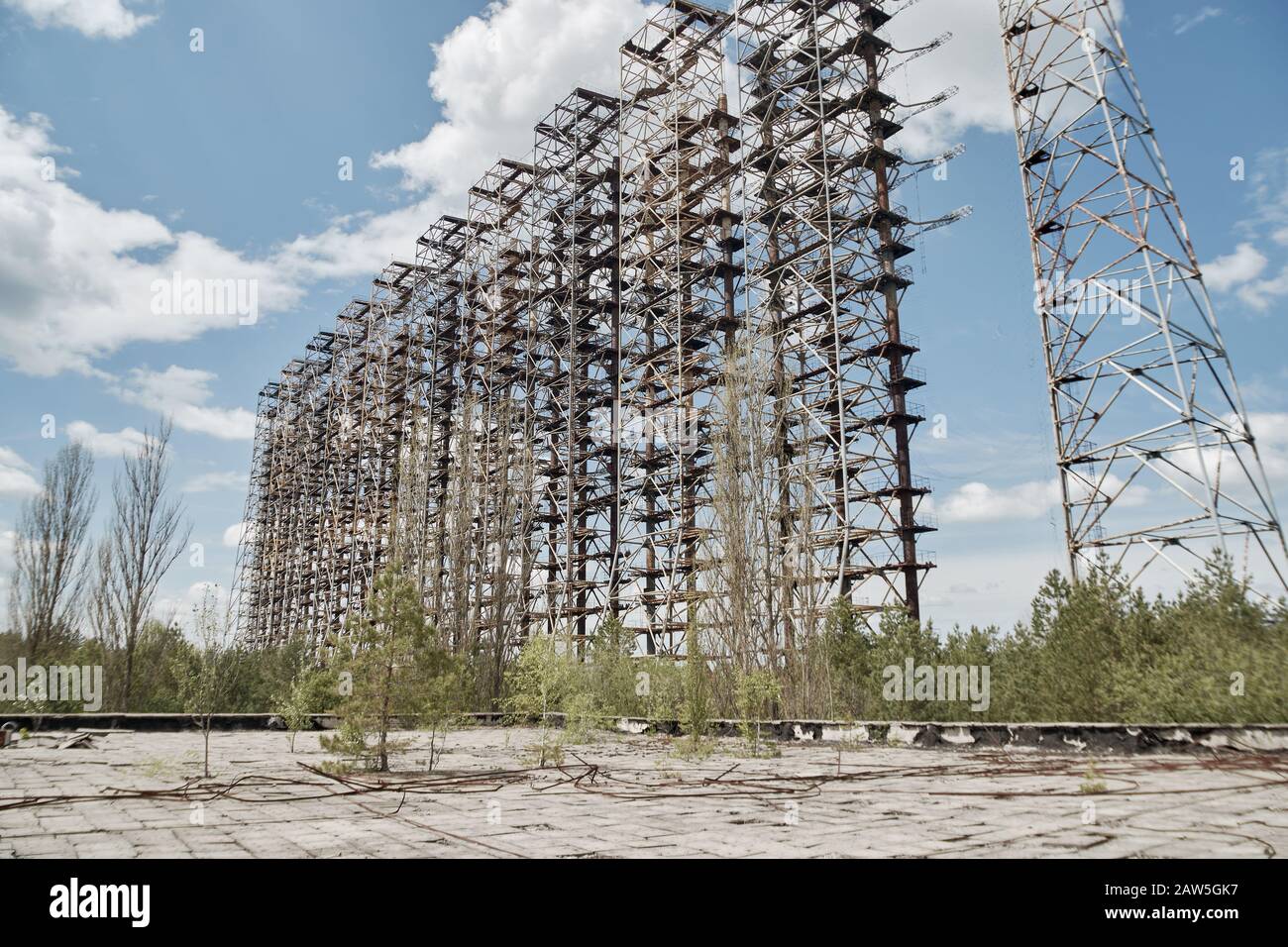 Large antenna field. Soviet radar system Duga at Chernobyl nuclear ...