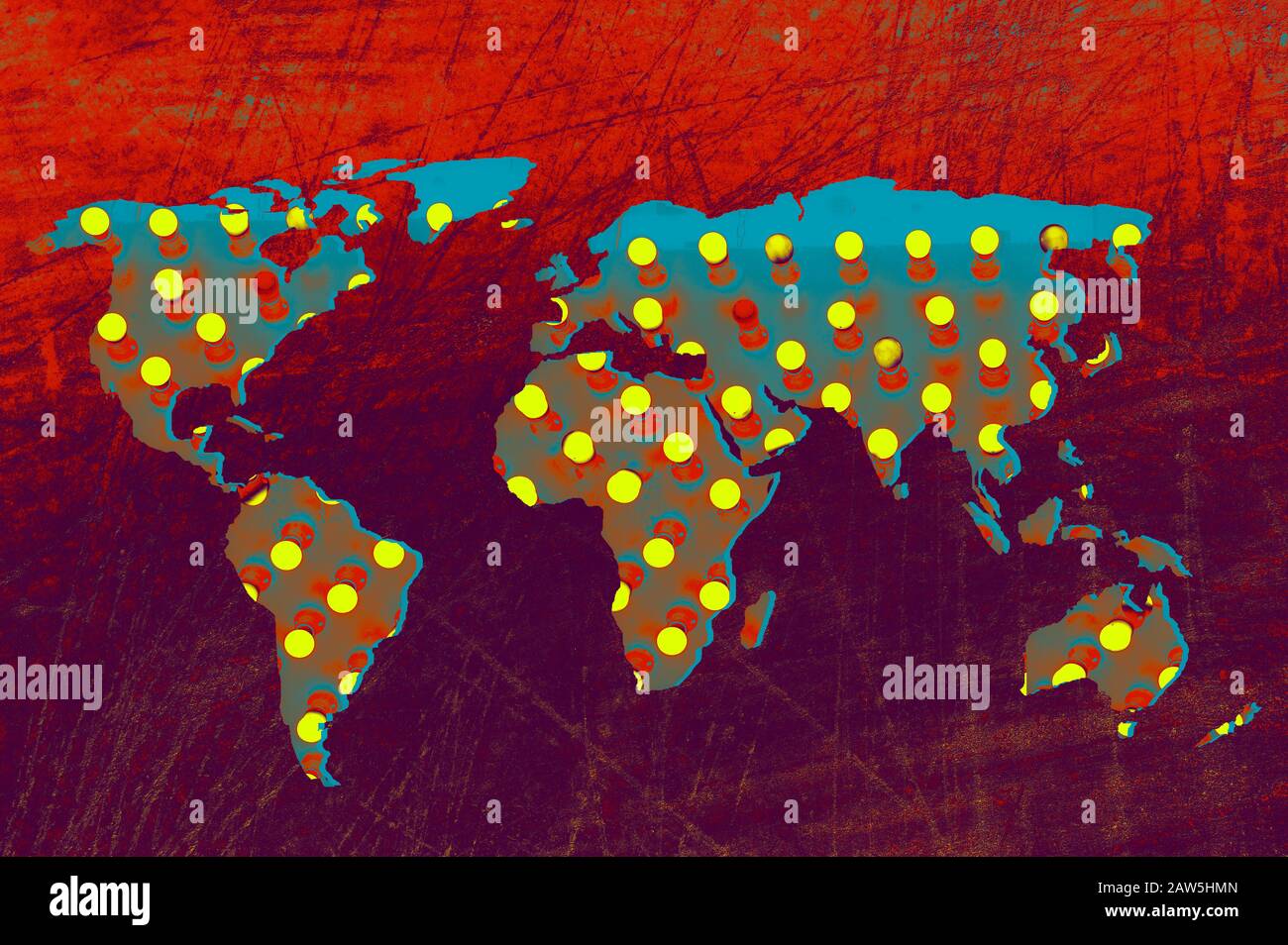 Roughly outlined world map with lamps Stock Photo - Alamy