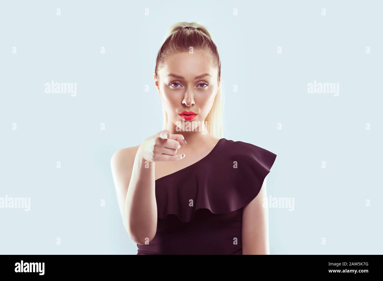 It's you! Portrait closeup woman pointing finger at you camera showing ...