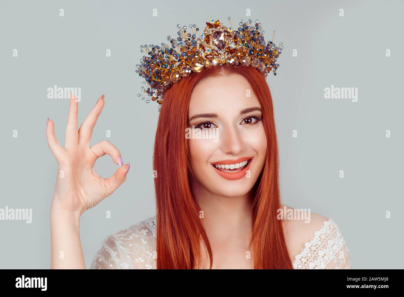 Happy woman giving ok sign. Happy beautiful girl. Pretty woman with ...