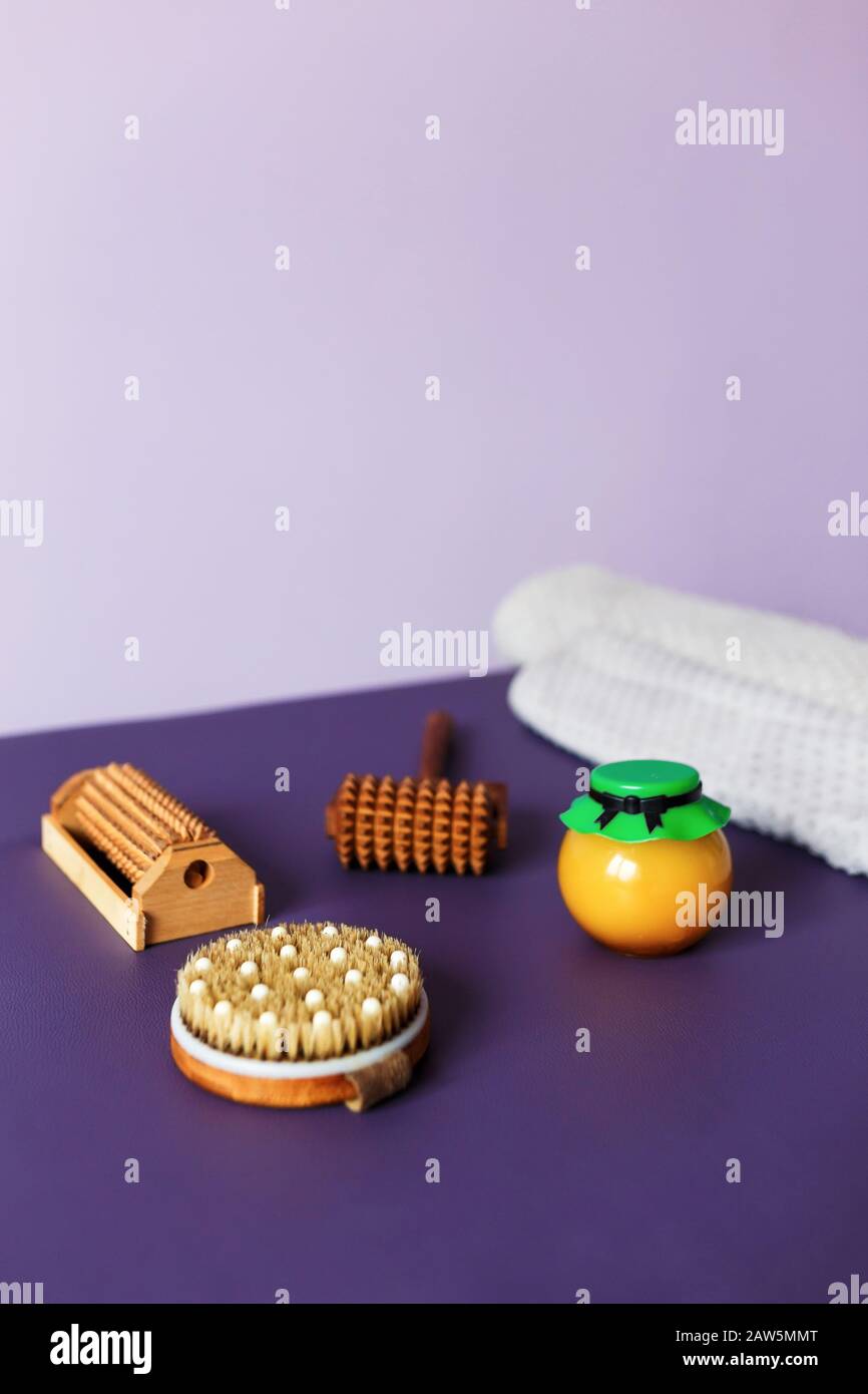 The Therapeutic Massage Bamboo Tool Set Of Different Spa Equipment ...