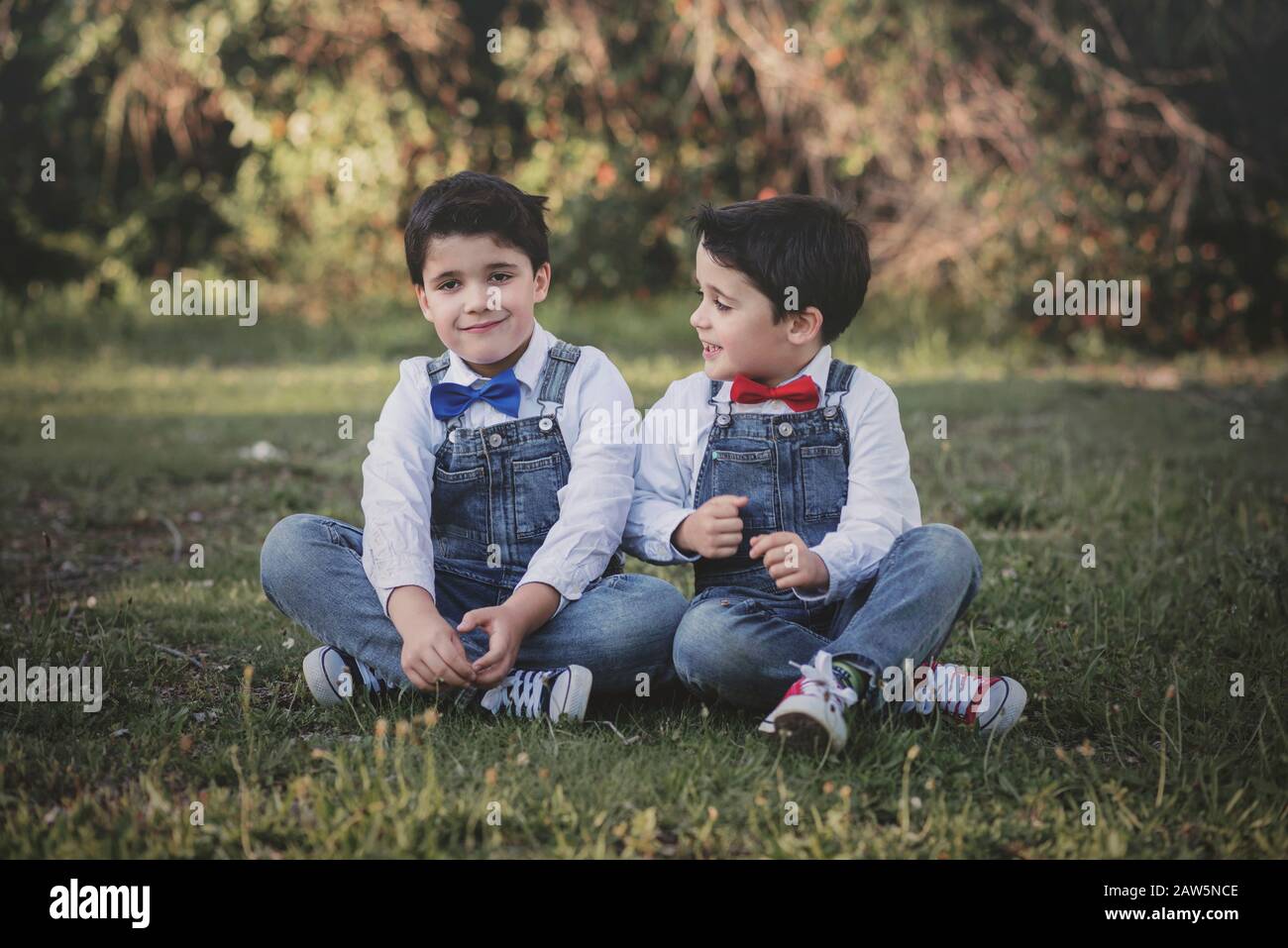 Brothers sitting on the grass outdoor Stock Photo - Alamy