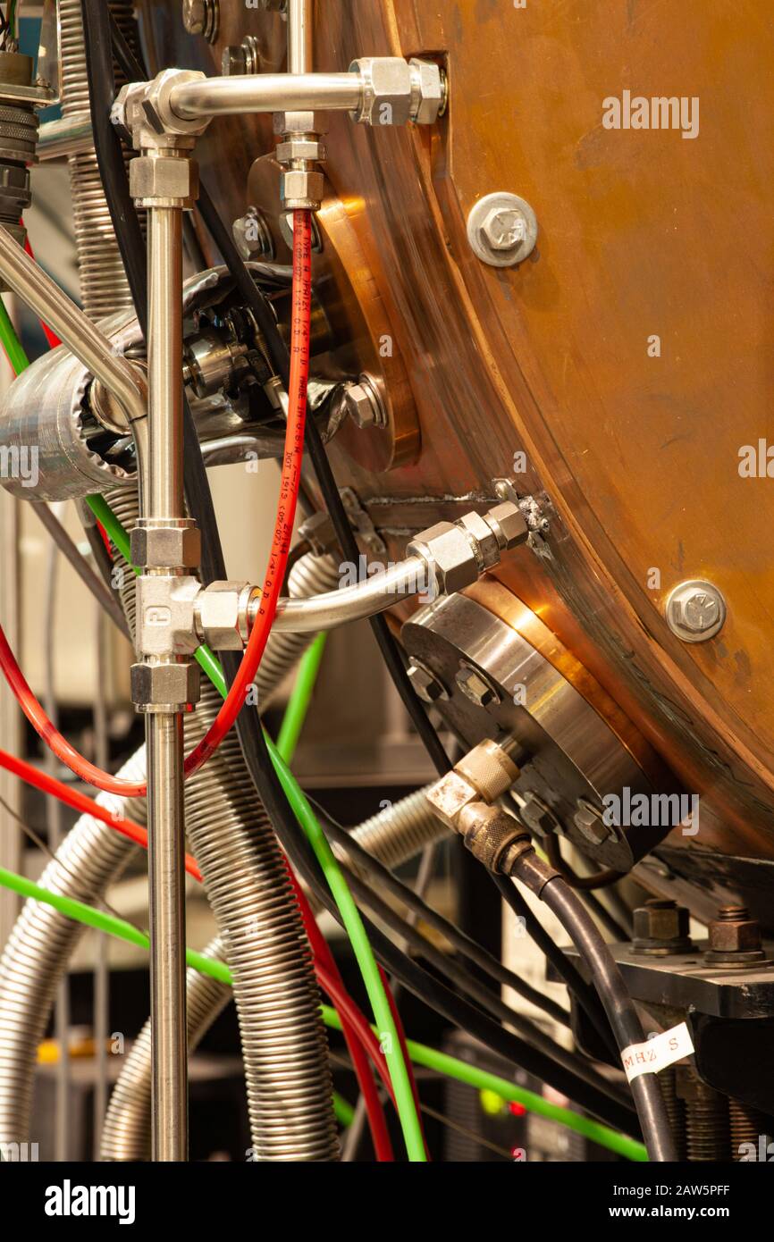 Abstract image of gas and cable connections to a beamline component at ...