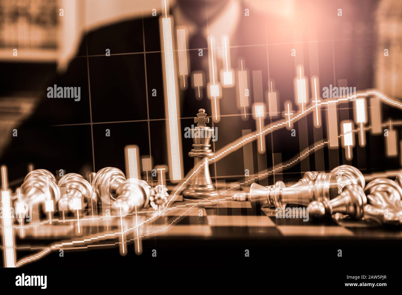 Chess game on chess board on stock market or forex trading graph chart ...