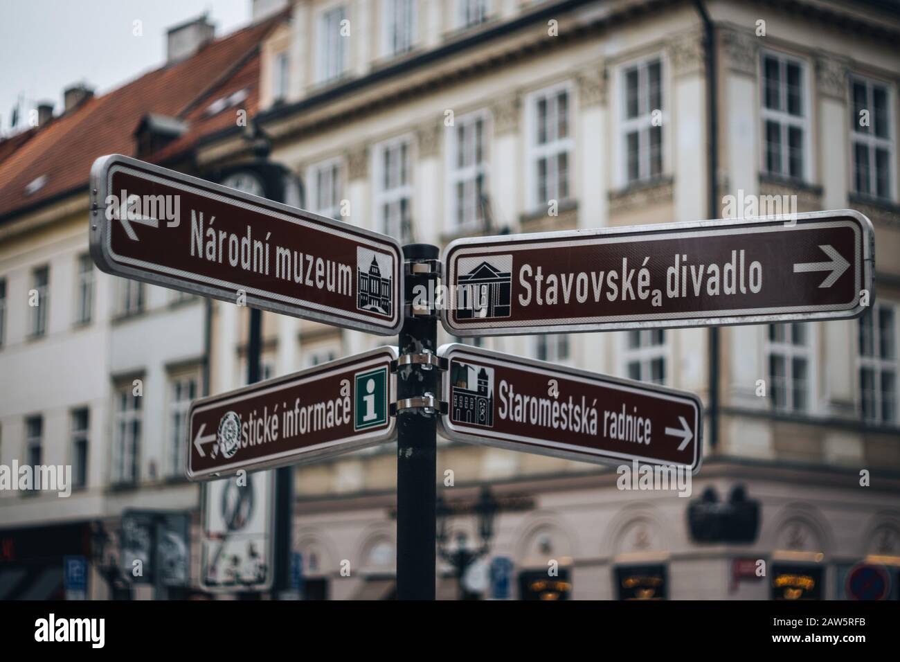 Sign on a intersection in Prague Stock Photo - Alamy