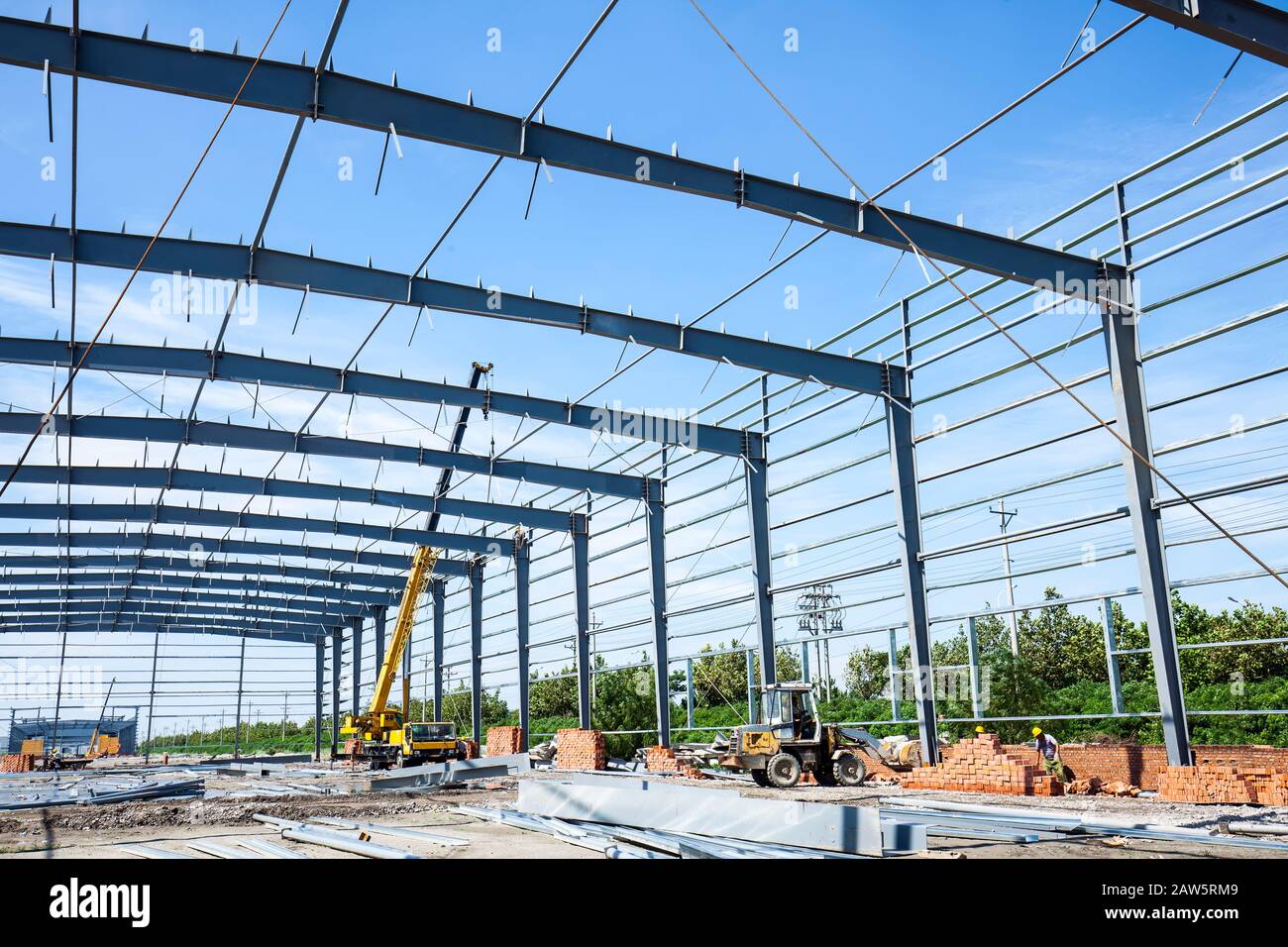 Construction site, steel frame structure is under construction Stock ...