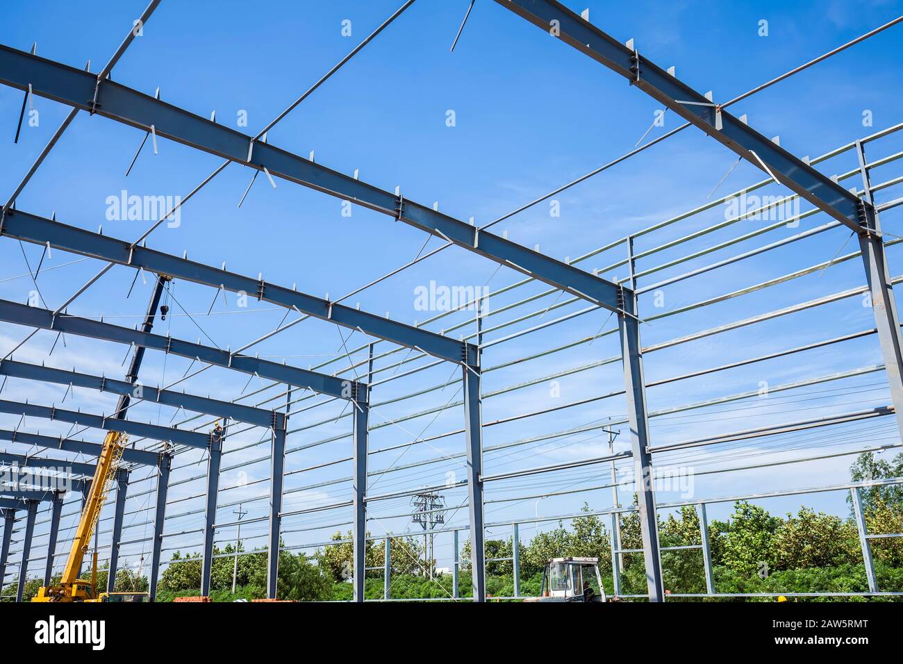 Construction site, steel frame structure is under construction Stock ...