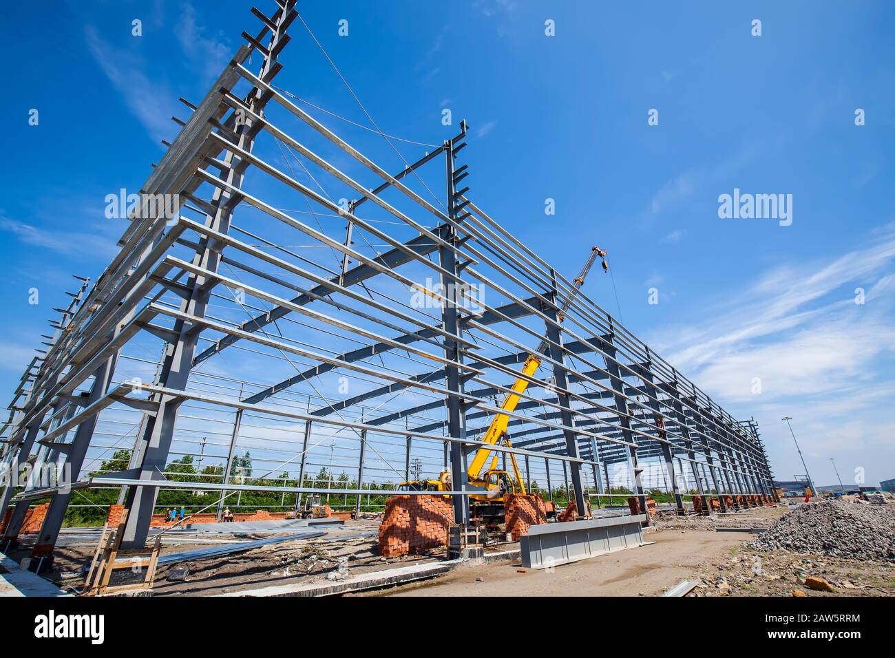 Construction site, steel frame structure is under construction Stock ...