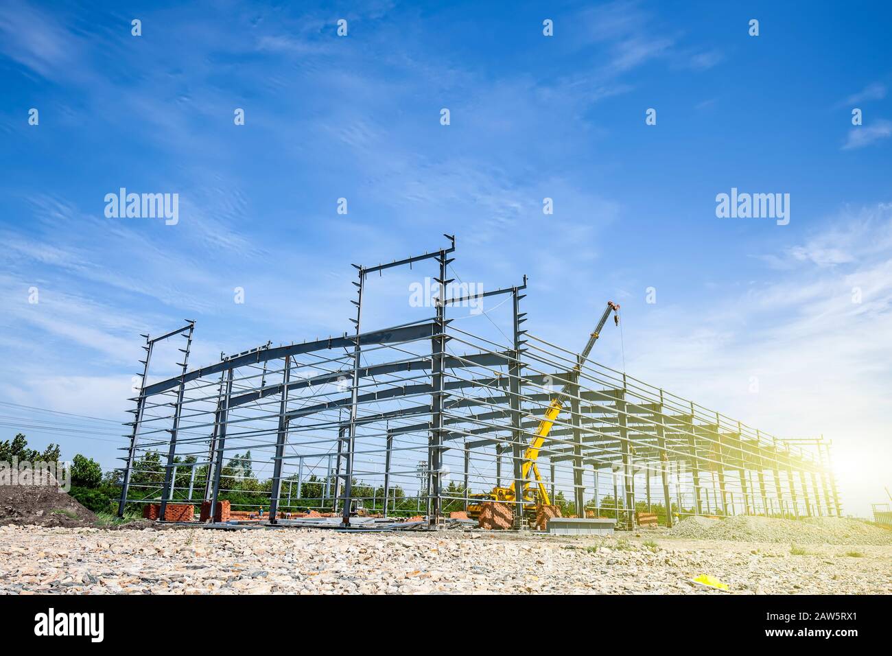 Construction site, steel frame structure is under construction Stock ...