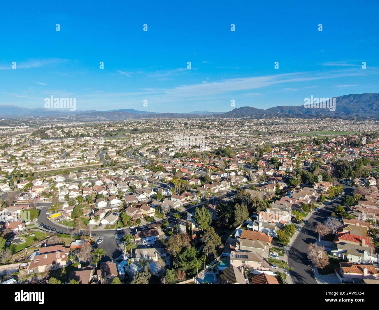 Aerial view of residential town during blue sunny day in Temecula ...