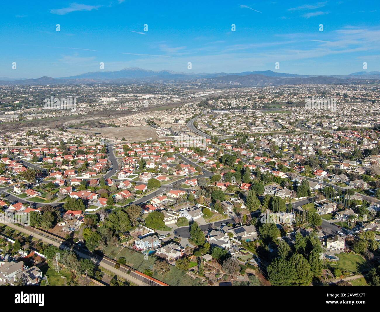 Aerial view of residential town during blue sunny day in Temecula ...