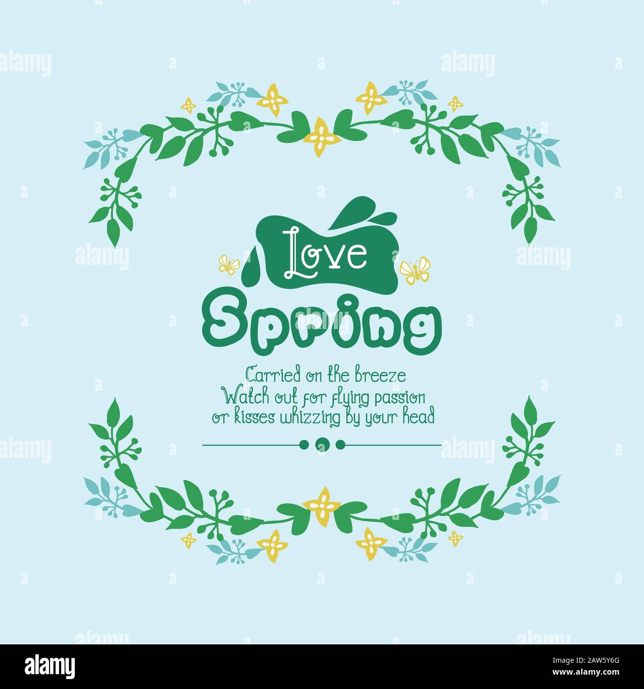 Elegant Style of Love spring greeting card design, with seamless wreath ...