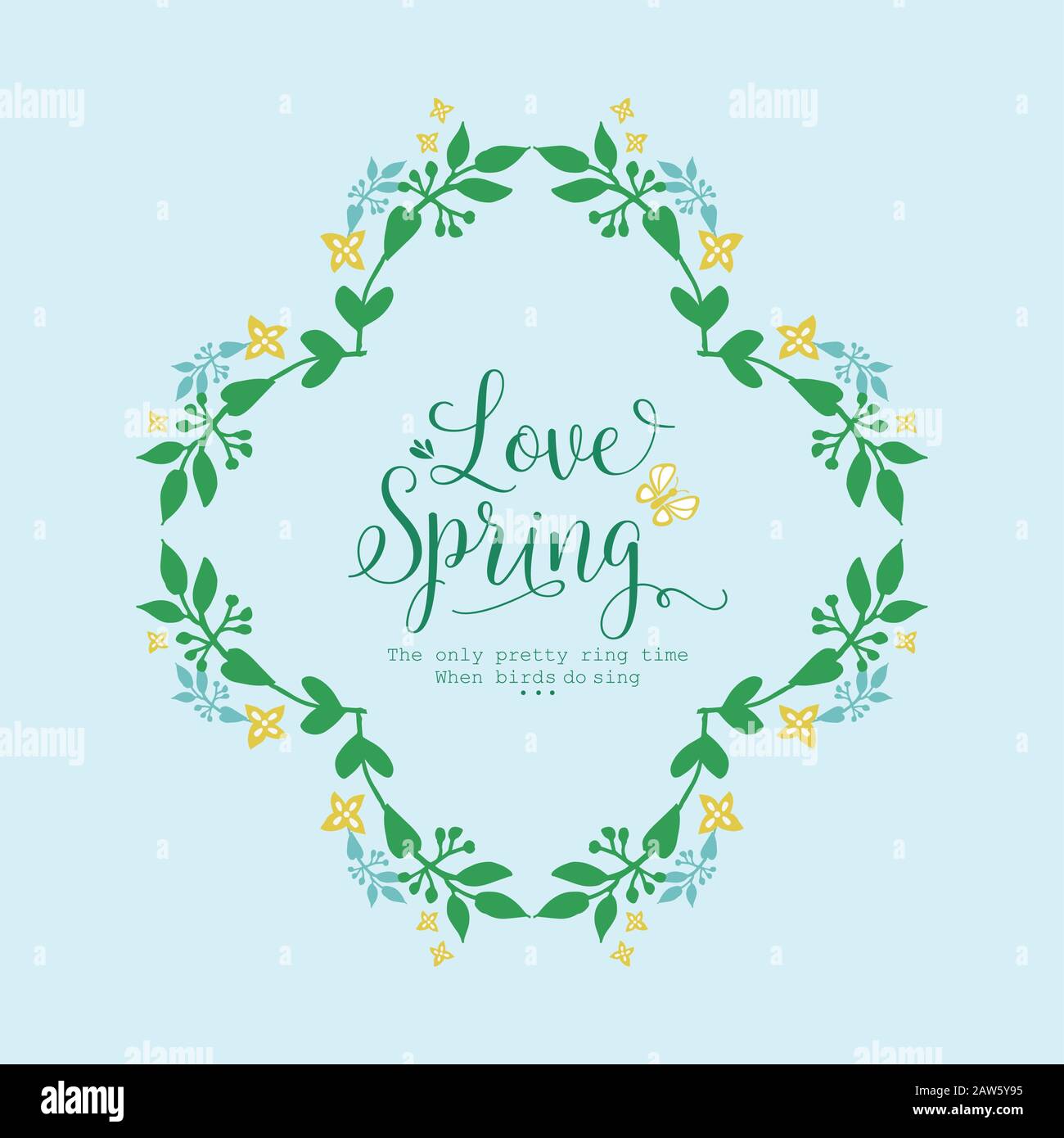 Elegant Style of Love spring greeting card design, with seamless wreath ...