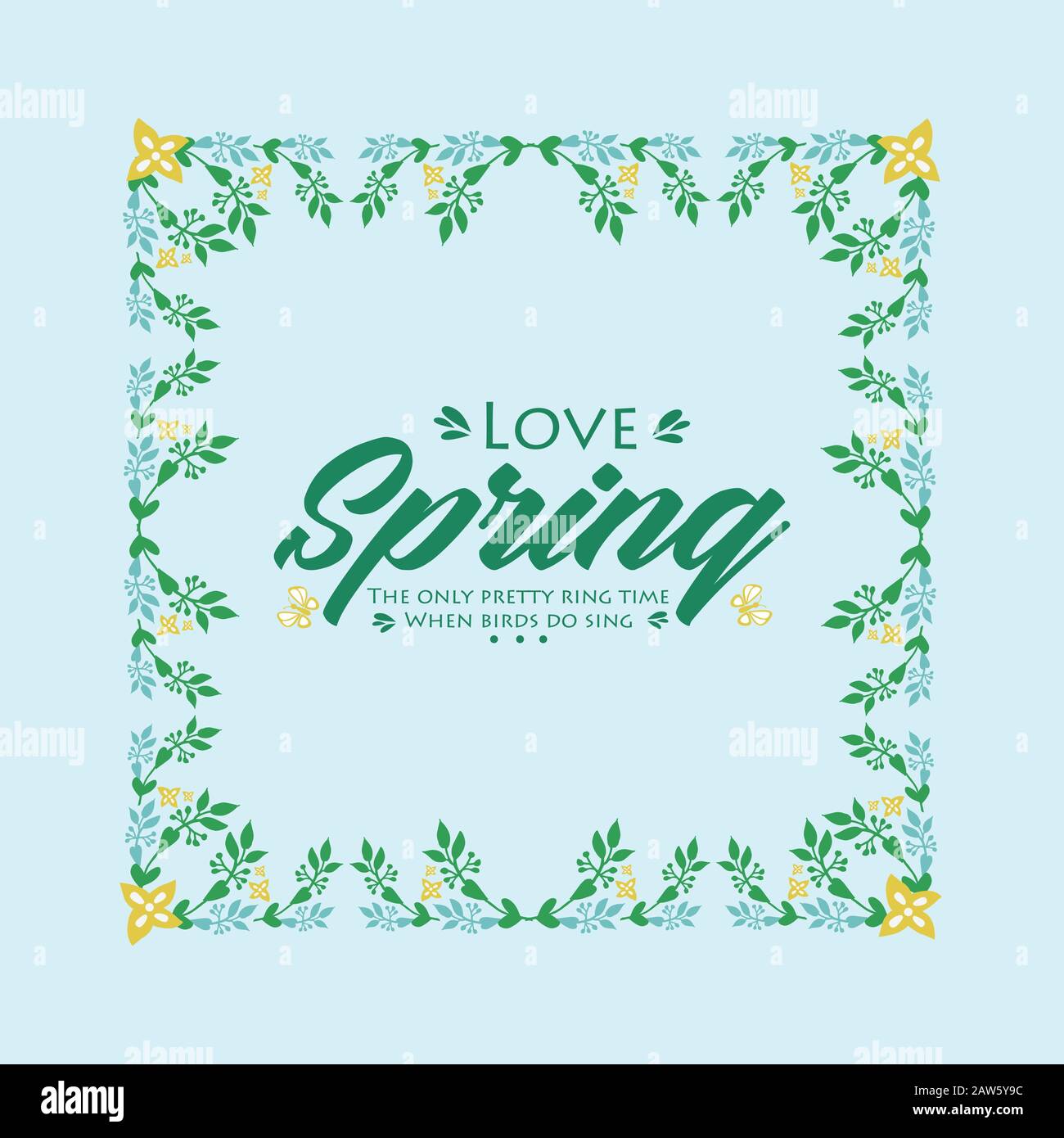 Elegant Style of Love spring greeting card design, with seamless wreath ...