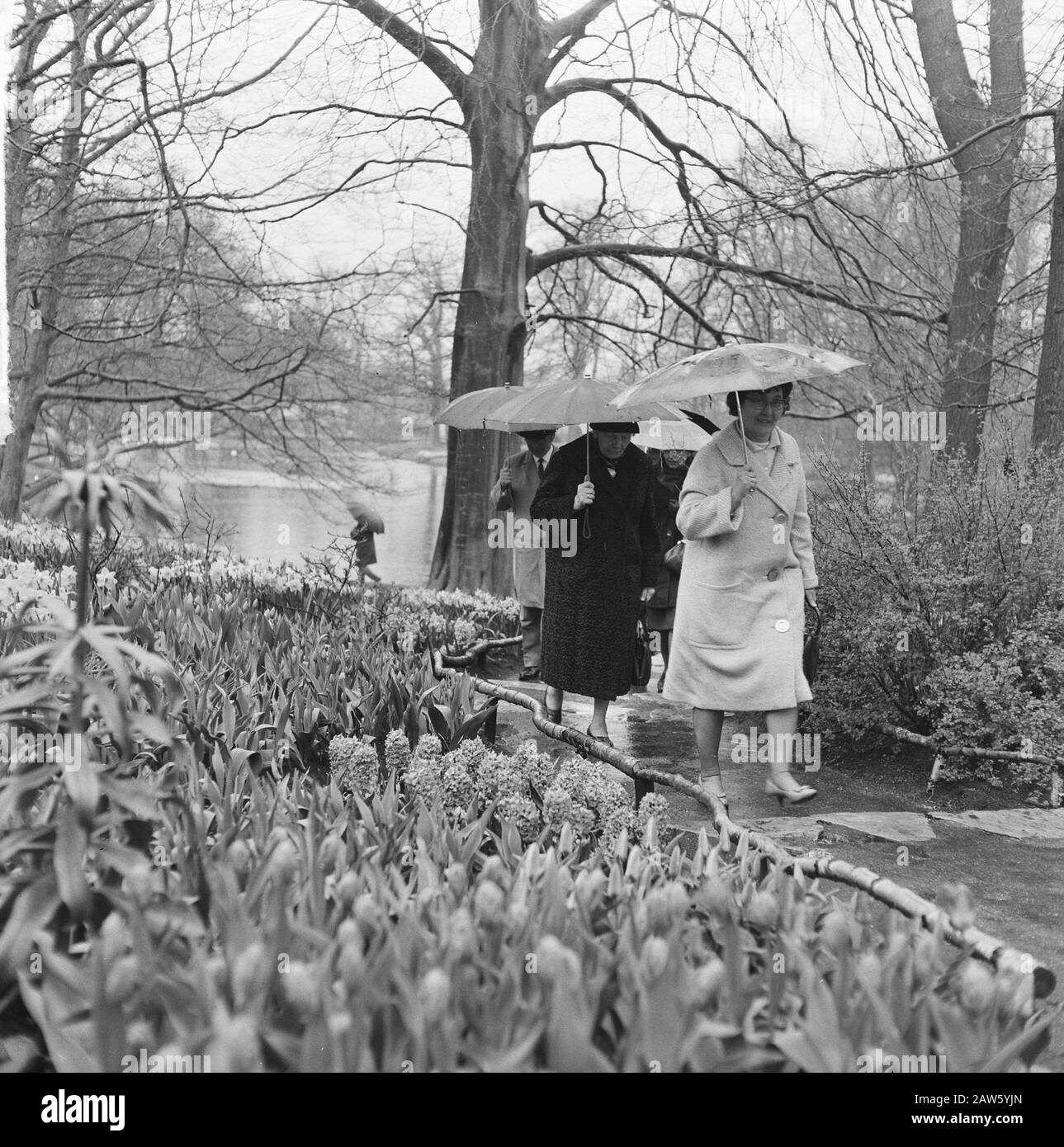 Easter 1965 tourists at Keukenhof with umbrellas armed Date: April 18 ...