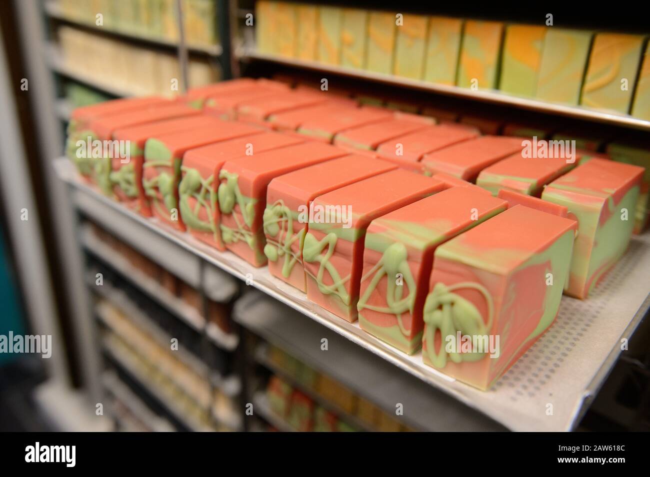 Nuremberg, Germany. 03rd Feb, 2020. Trays with soaps of different types ...